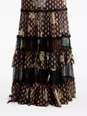 Etro Roses Pattern Lace Asymmetric Skirt - Black