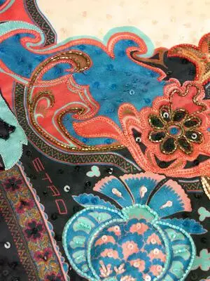 Etro Silk Scarf With Placed Print And Bead-adorned Fringing - Black