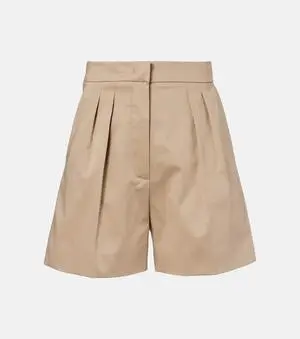 Max Mara Pleated Cotton-blend Shorts - Beige