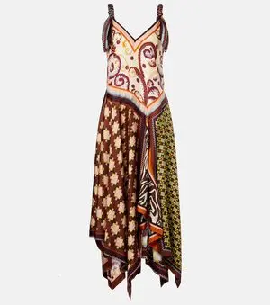 ALEMAIS Asymmetric Printed Silk Twill Midi Dress - Multicoloured
