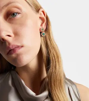 SUZANNE KALAN 18kt Yellow Drop Earrings With Opals, Emeralds, And Diamonds