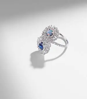SUZANNE KALAN 18kt White Gold Ring With Sapphire, Opal, And Diamonds