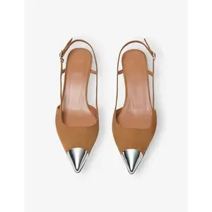 Maje Pointed-toe Suede Slingback Heels - Camel