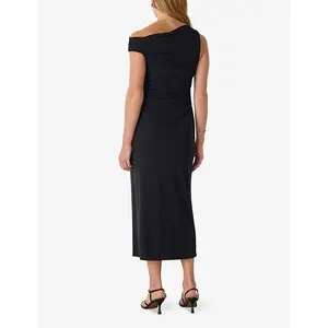 Whistles Off-shoulder Asymmetric Crepe Midi Dress