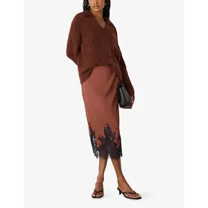 Whistles Lace-hem Satin Midi Skirt