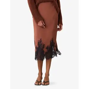 Whistles Lace-hem Satin Midi Skirt