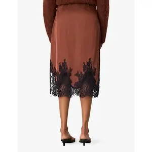 Whistles Lace-hem Satin Midi Skirt