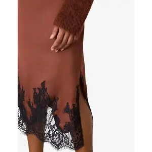 Whistles Lace-hem Satin Midi Skirt