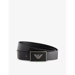 Emporio Armani Leather Belt With Branded Buckle - Nero