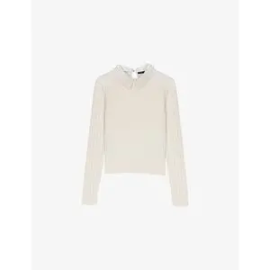 Maje Embellished-collar Ribbed Wool-blend Jumper - Ecru