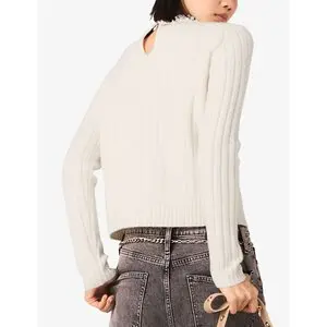 Maje Embellished Collar Ribbed Wool-blend Jumper - Ecru