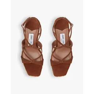 JIMMY CHOO Ayla 85 Suede And Raffia Wedge Sandals