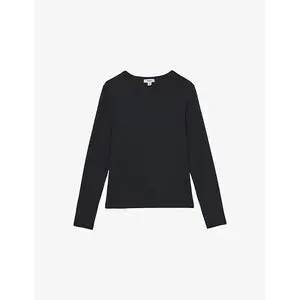 REISS Jada Crewneck Long-sleeve Stretch-cotton T-shirt - Black