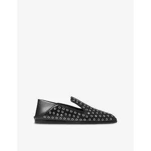 JIMMY CHOO Eliot Studded Leather Loafer Slippers - Black/silver