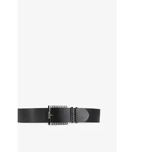 The Kooples Chain Embellished Logo Embossed Leather Belt - Black