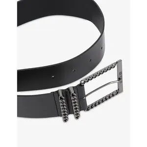 The Kooples Chain Embellished Logo Embossed Leather Belt