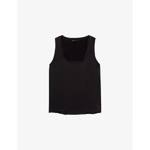 Maje Round Neck Sleeveless Stretch-silk Top - Noir / Gris