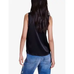 Maje Round Neck Sleeveless Stretch-silk Top - Noir / Gris