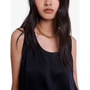Maje Round Neck Sleeveless Stretch-silk Top - Noir / Gris