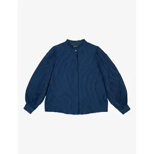 Whistles Animal-textured Stand-collar Woven Shirt - Navy
