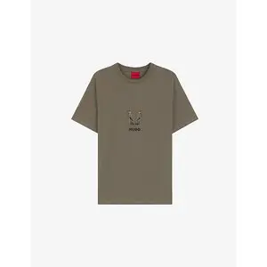 Hugo Brand-embroidered Short-sleeved Cotton-jersey T-shirt - Medium Grey