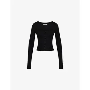 House Of Cb Square Neck Long Sleeve Cropped Top - Black