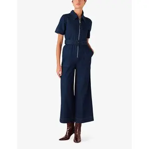 Whistles Pintucked Belted Denim Jumpsuit