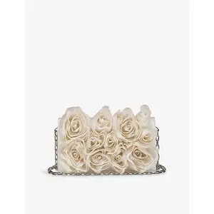 CHRISTIAN LOUBOUTIN Bettina Rose-embroidered Silk Clutch Bag - Bianco