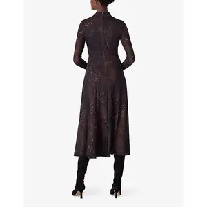 Whistles Spotted Animal-print Stretch-mesh Midi Dress
