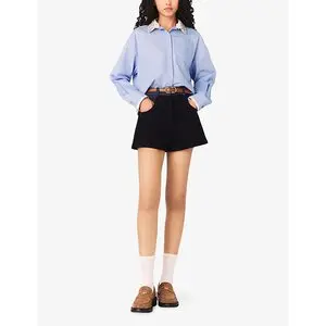 Maje Striped Cotton Shirt With Detachable Embellished Collar - Blue Sky