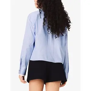 Maje Striped Cotton Shirt With Detachable Embellished Collar - Blue Sky