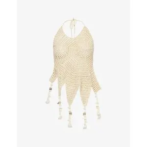 JADED LONDON Halterneck Shell-trim Crochet Top - Multi