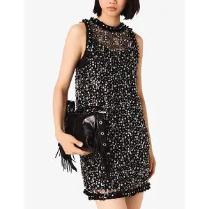 Maje Floral Bead-embellished Woven Mini Dress