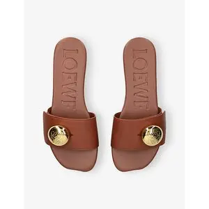 Loewe Pebble Leather Slides - Rust