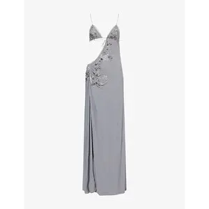 JADED LONDON Asymmetric Embellished Maxi Dress - Grey
