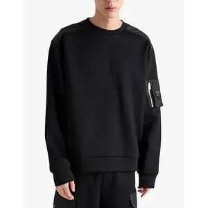 Prada Re-nylon Patch Crewneck Cotton-jersey Sweatshirt
