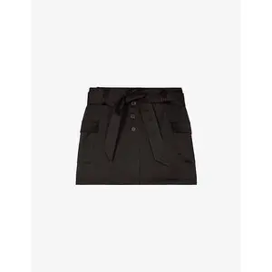 The Kooples Belted Waist Satin Mini Skirt - Black