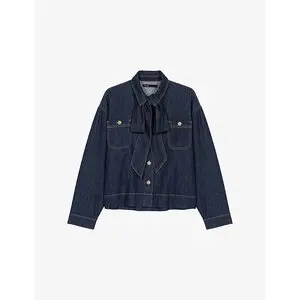 Maje Bow Relaxed-fit Denim Shirt - Navy