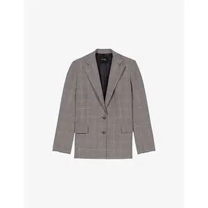 Maje Checked Stretch Wool-blend Blazer