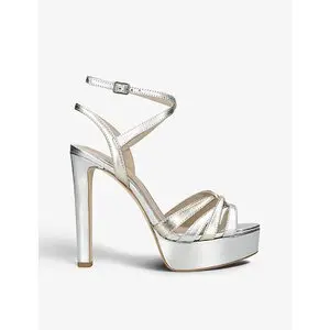 Paige Metallic Leather Strappy Platform Stiletto Sandals - Silver Com