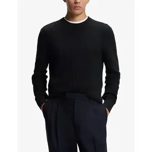 BOSS Textured Regular-fit Cotton-knit Jumper - Black
