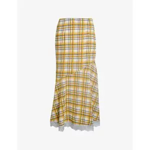 AMY LYNN Plaid Lace-trim Maxi Skirt - Yellow