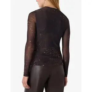 Whistles Spotted Animal-print Stretch-mesh Top