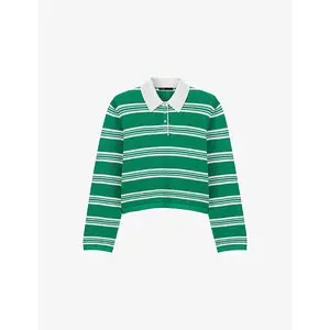 Maje Striped Cropped Cotton-blend Polo Jumper - Green