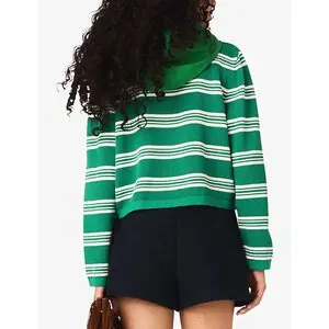 Maje Striped Cropped Cotton-blend Polo Jumper - Green