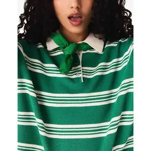 Maje Striped Cropped Cotton-blend Polo Jumper - Green
