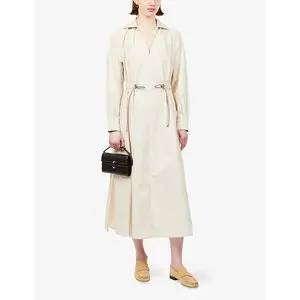 Max Mara Collared Drawstring Waist Midi Dress - Beige