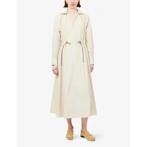 Max Mara Collared Drawstring Waist Midi Dress - Beige