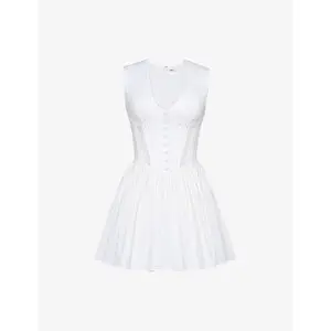House Of Cb Carmel Plunge-neck Stretch-cotton Mini Dress - Cloud Dancer