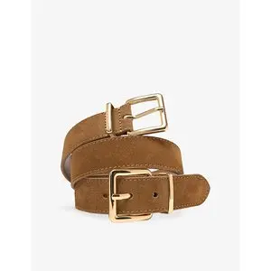 Maje Double Buckle Suede Belt - Camel